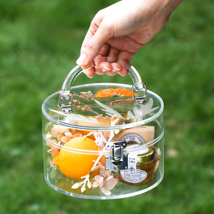 Transparent Round Acrylic Gift Box with Handle Lid (14.8x9.5cm ...