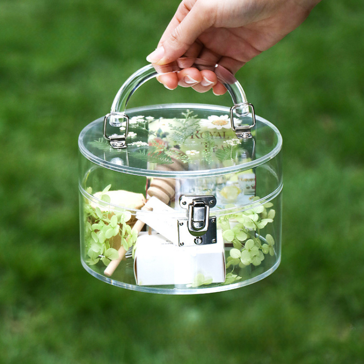 Transparent Round Acrylic Gift Box with Handle Lid (14.8x9.5cm ...